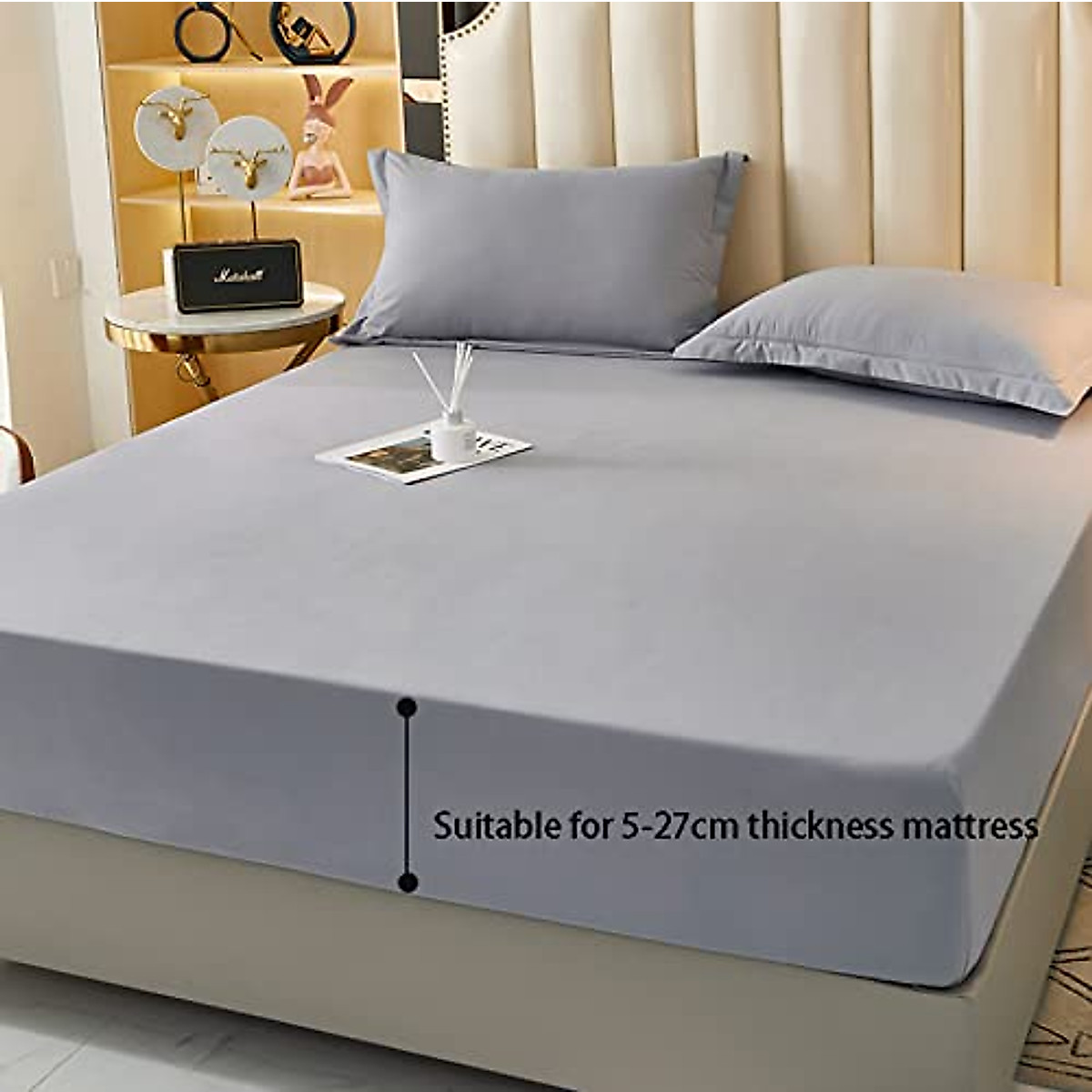 Hotel Bedding Sheets,Thick Brushed Solid Color Mattress Protector, Bedroom Hotel Mattress Topper, Fit 12"/30cm Deep Mattress,Yellow,150x200cm+30cm