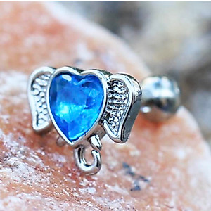 Amelia Fashion 16 Gauge Aqua Heart Elephant Tragus/Cartilage Earring Stud 316L Surgical Steel (Steel & Aqua)