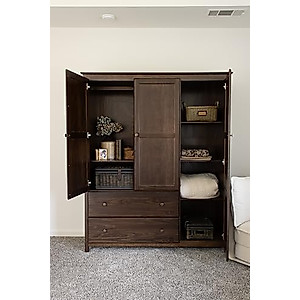 Grain Wood Furniture Shaker 3-Door Wardrobe, Solid Wood with Expresso Finish