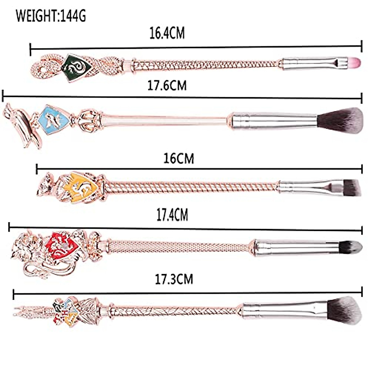 Potter Makeup Brush Set for Women with Gift Bag 5pcs Metal Magic Eye Shadow Eyeliner Blending Pencil Lip Brush Beauty Tools (Rose Gold)