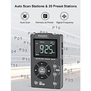 Digital AM FM Radio Portable Pocket Radio with Best Reception,600 mAh Rechargeable Walkman Radio with Stereo Earphone,Personal Radio Support TF Card,Large LCD Screen and Lock Screen