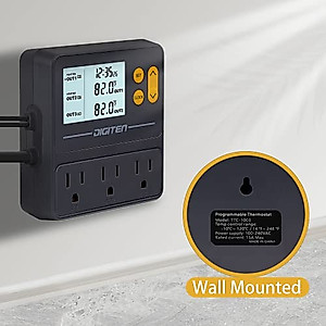 DIGITEN Temperature Controller with Timer Reptile Thermostat Timer Day Night Thermostat Outlet Greenhouse Thermostat Cooling Heating Mode Temperature Controlled Thermostat for Mushroom Fermentation