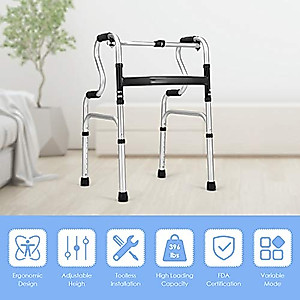 Goplus 3-in-1 Stand-Assist Folding Walker, 400LBS FDA Certification Heavy Duty Walking Mobility Aid, Can be Used as Toilet Safety Rail, Height Adjustable Narrow Drive Walkers for Seniors Elderly Adult