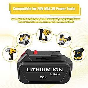 KUNLUN 2-Pack 6.5Ah 20V Battery Replacement Compatible for De Walt 20 Volt Max XR Lithium ion Battery Pack DCB200 DCB201 DCB203 DCB204 DCB206 DCB207