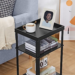 ZEXVIDA Side Table for Small Spaces,3 Tier End Table with Storage Shelf, Small Narrow Thin End Table Bedside Table,Nightstand for Hallway,Living Room, Bedroom, Office,Black