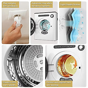 TYMYP Compact Laundry Dryer, 11lbs Front Load Stainless Steel, Clothes Dryers with Exhaust Pipe, 950W, ABS Control Panel, for Apartments, Home, Dorm