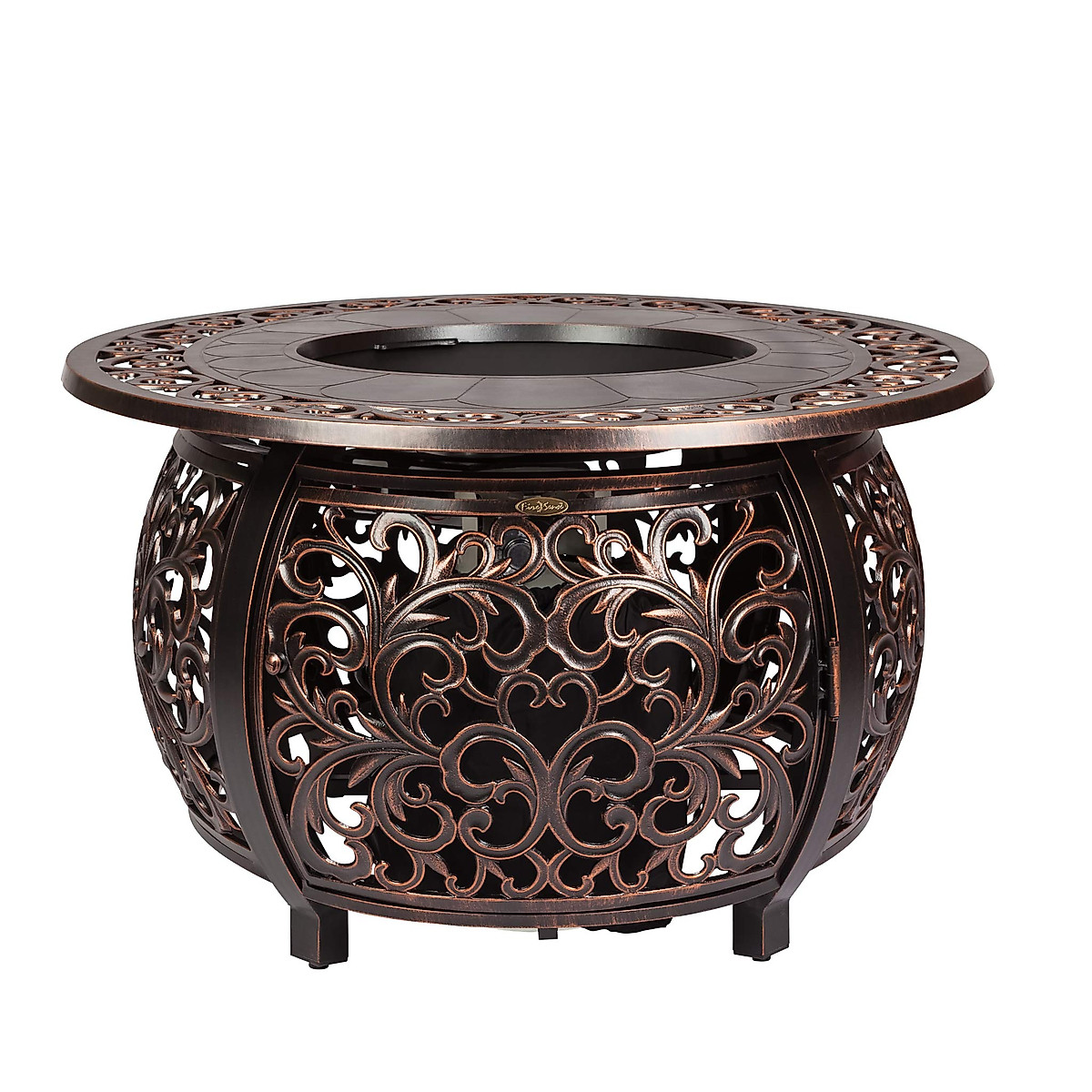 Fire Sense 62198 Toulon Filigree Aluminum Convertible Gas Fire Pit Table 55,000 BTU Outdoor Multi-Functional with Fire Bowl Lid, Nylon Weather Cover & Clear Fire Glass - Bronze Finish - Oval - 48"