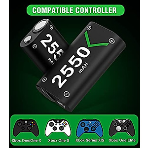 Mocagen Rechargeable Battery Pack for Xbox One/Xbox Series X|S Controller Battery, 2 X 2550mAh One S/Xbox X/Xbox Elite Batteries, 2 Pack-Green (Q08S-MG-US)