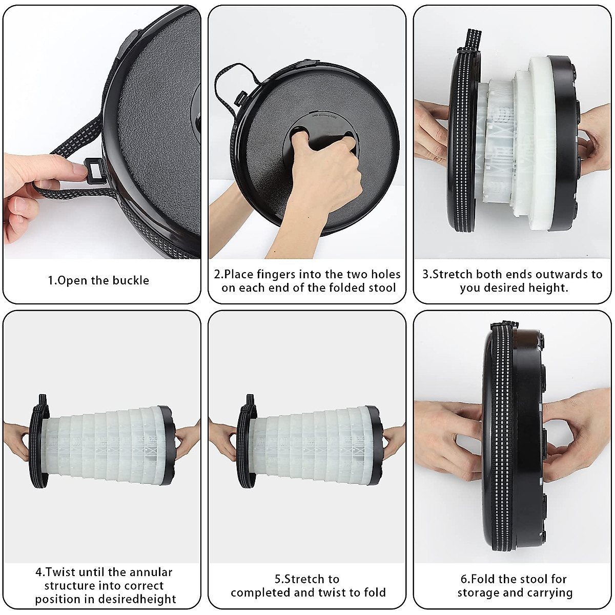 Retractable Folding Stool Portable Stool Collapsible Stool with LED Light 1 Second Open More Sturdy Telescoping Stool Load Capacity 400lbs for Outdoor Fishing Camping Hiking Travelling (Black)