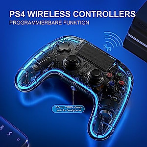 BRHE Wireless Controller for PS4 with Hall Trigger/RGB LED Lights/Programming Funtion,PS4 Controller Remote Joystick Gamepad for PS4 Accessories Game Controller for PlayStation 4/Slim/Pro/PC (RGB)