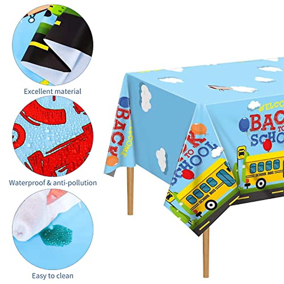 durony 2 Pieces Welcome Back to School Party Tablecloth Table Cover Waterproof First Day of School Plastic Tablecloth Durable Rectangle Table Cover for Party (108 x 54 Inches)