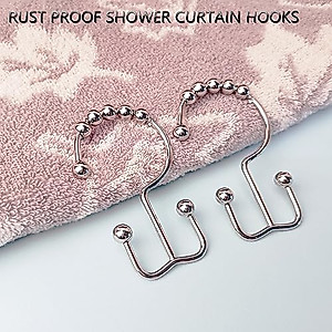 INSIMHEART Shower Curtain Hooks, 12 Pcs Shower Curtain Rings, Stainless Steel Double Shower Curtain Hooks, Rust Proof Metal Shower Curtain Hooks Free Sliding Shower Hooks for Shower Curtain(Nickel)