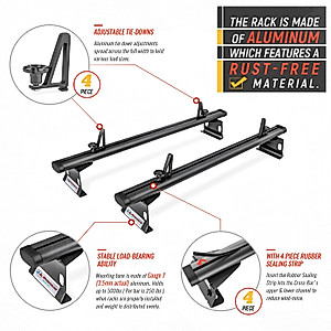 AA-Racks Model ADX32-TR Compatible Ford Transit Connect 2008-13 Aluminum 2 Bar (60") Utility Drilling Van Roof Rack System with Ladder Stopper Sandy Black