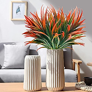 AUMVEYI 8 Pcs Outdoor Fake Plants UV Resistant Artificial Tall Grass Plants Faux Tropical Flowers Bushes Décor Fall Winter Summer Planters Patio Front Door Porch Plastic Greenery & Shrubs Decoration