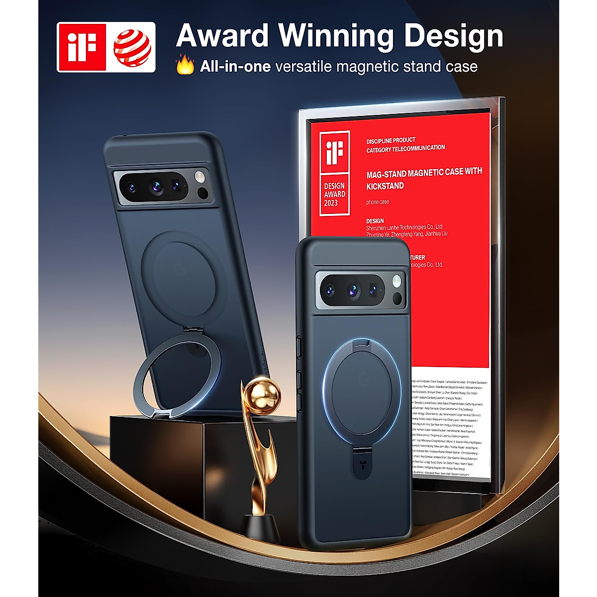 TORRAS Magnetic Shockproof for Google Pixel 8 Pro Case with Stand [Fit for MagSafe] [12FT Military Drop Protection] Sturdy Kickstand Protective Durable Slim Pixel 8 Pro Phone Case, Ostand, Black