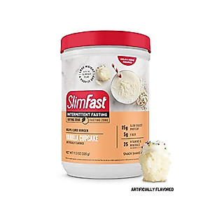 SlimFast Intermittent Fasting, Casein Protein Powder, Biotin with Vitamin & Mineral Bend, with Fiber, No Added Sugar, Snack Shake Mix- Vanilla Cupcake, 10 Servings (Pack of 2)