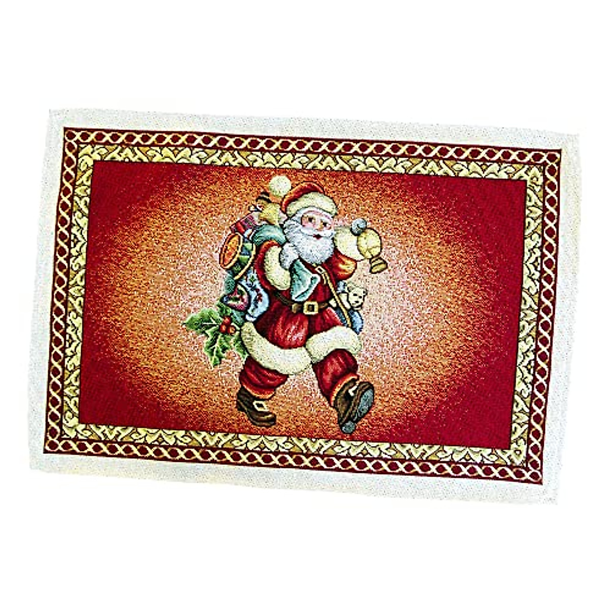 Christmas Placemats with Santa Set of 2 Red Fabric Holiday Glitter with gold Lurex (set of 2) Size:13in X 19in (34cm X 49cm)