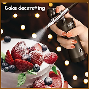 KIBEE Aibrush Rechargeable Handheld Mini Air Compressor Airbrush, Portable Cordless Airbrush Gun for Makeup, Tattoo, Nail Art, Face Paint, Model Painting,Cake Decor Black…