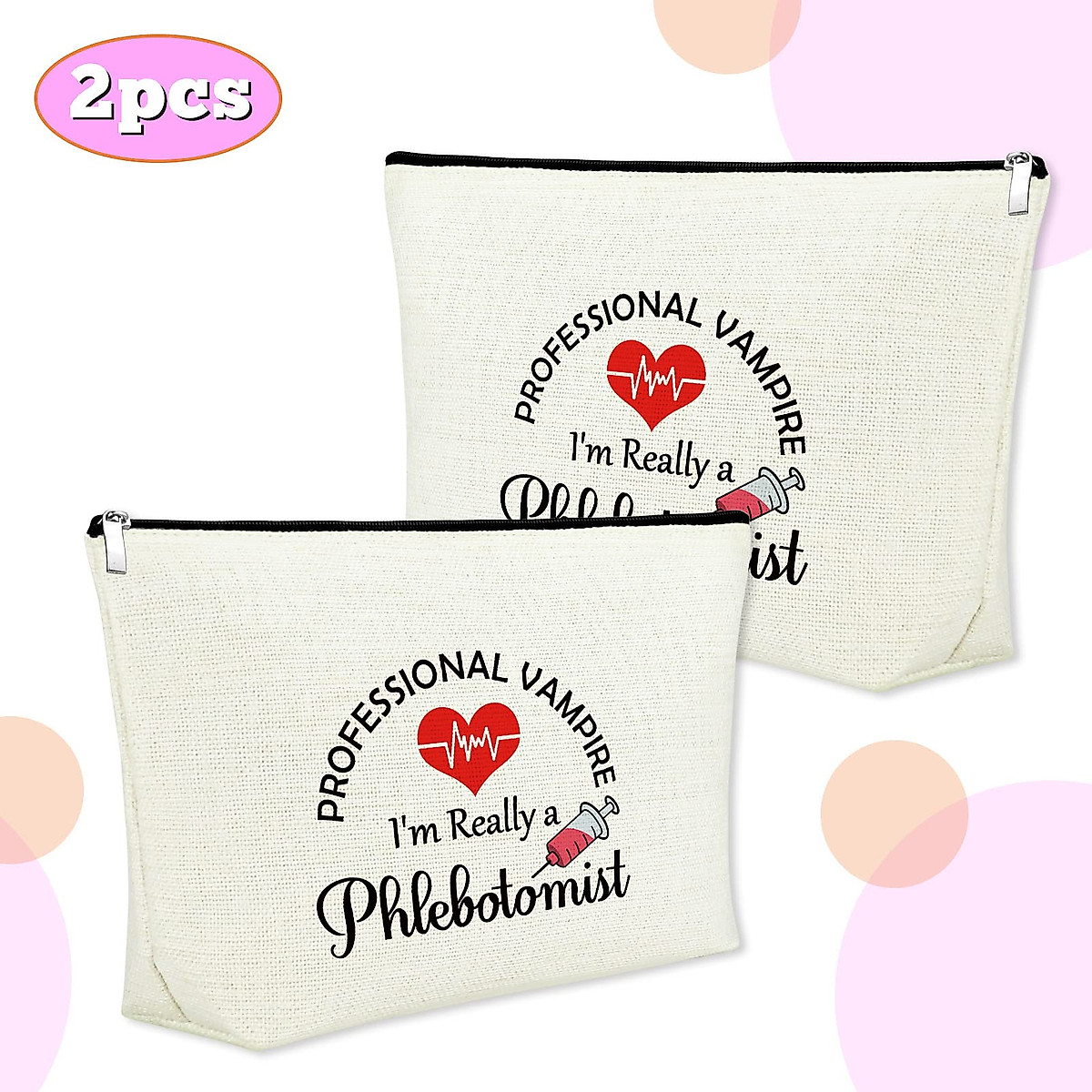 Phlebotomy Gifts 2Pcs Makeup Bag Nurse Accessories for Work Bag Phlebotomist Graduation Cosmetic Bag Appreciation Gifts for Phlebotomist Technician Hematologist Medical Gift Funny Travel Makeup Pouch