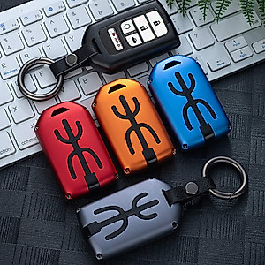 ontto for Honda Key Fob Cover Case Jacket Stylish Key Holder Sleek Metal Shell with Leather Keychain Compatible with Honda Accord Civic CR-V CRV Black