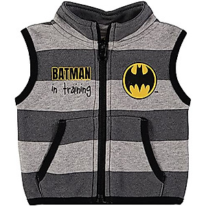Batman Baby Boys 3 Piece Set Includes Bodysuit, Pants and a Zip-up Vest -0-3 months
