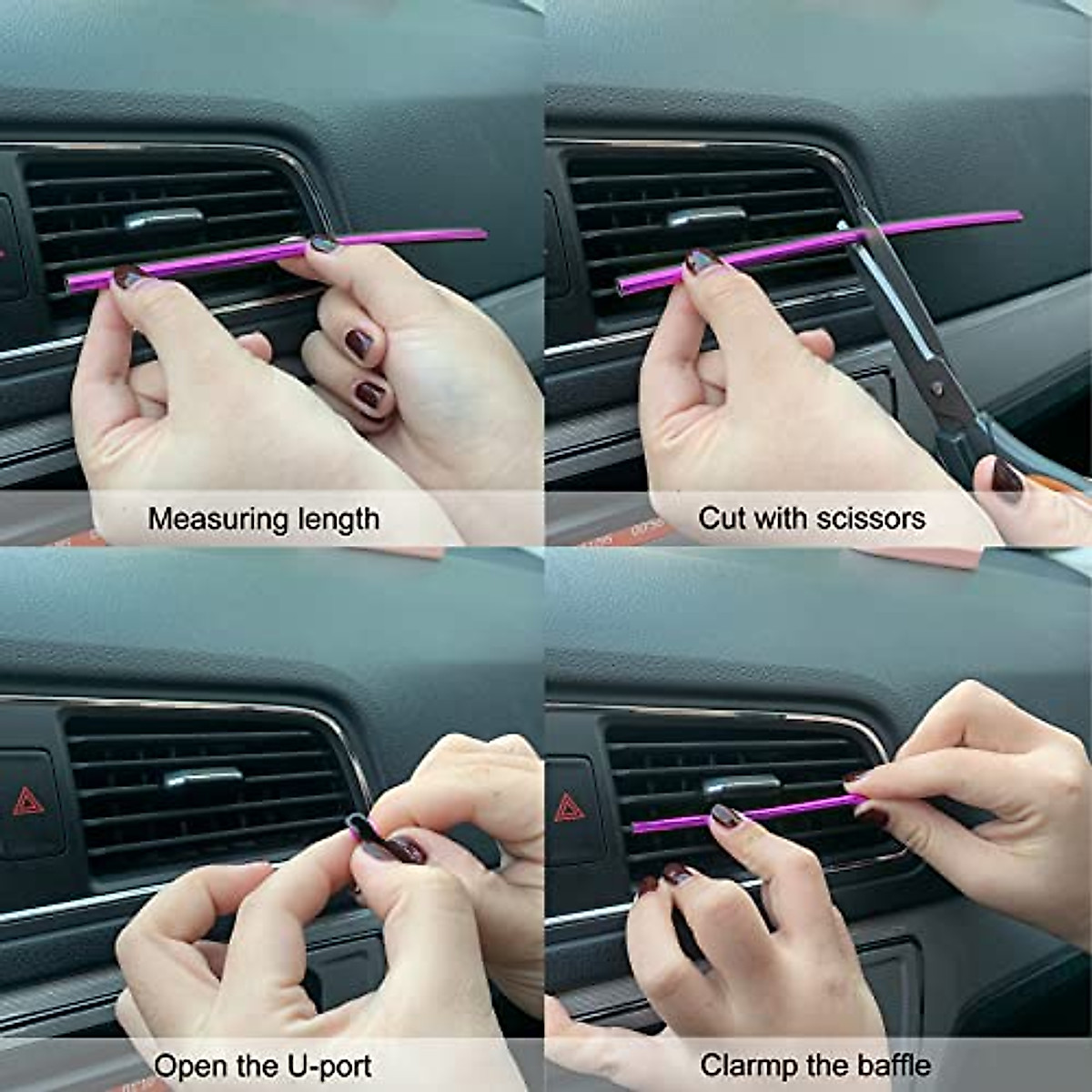 LivTee 20 Pieces Car Air Conditioner Decoration Strip for Vent Outlet, Universal Waterproof Bendable Air Vent Outlet Trim Decoration, Car Interior Accessories (Purple)