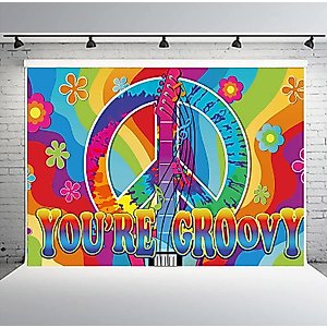 PHMOJEN Groovy Backdrops for Photography 7x5FT Groovy Sign 60's Party Scene Setters Wall Decoration Photo Backgrounds Wall Paper Room Mural Props BJDSPH193