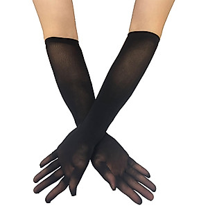 KKmeter Women's Seamless Nylon Mesh Ultra-thin Sheer Opera Length Glove Mittens (Black)