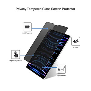 ProCase Privacy Screen Protector for iPad Pro 11 4th 3rd 2nd 1st 2022 2021 2020 2018, Anti-Spy Tempered Glass Film Guard -1 Pack
