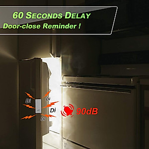 WSDCAM Refrigerator Door Alarm When Opened 60 Seconds Time Delay, 90dB Loud, Ultra-Slim Fridge Alarm Door Open Alarm, Freezer Door Alarm with Delay - 2 Pack