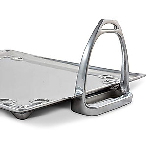 Arthur Court Horse Stirrup Metal Serving Tray for Serving Food, Snacks, Desserts Stackable Platter to Form Tier Cheese Stand - Silver Equestrian Style 12 inch x 17.5 inch