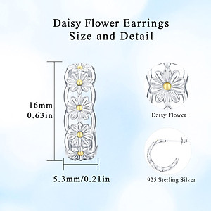 Daisy Earrings 925 Sterling Silver Daisy Hoop Earrings Flower Daisy Stud Earrings for Newly Pierced Ear Daisy Flower Jewelry Gift for Women