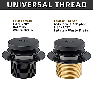 EXAKEY Tub Drain - Tip Toe Bathtub Drain Kit with Two-Hole Overflow Faceplate, Bath Tub Drain with Universal Fine Thread & Coarse Brass Thread Bushing Assembly Anti-Rust Matte Black