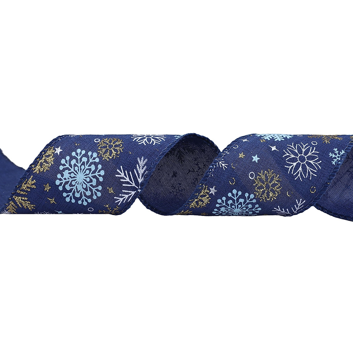 VATIN White/Gold/Blue Snowflake Wired Ribbon Ribbon,2-1/2 Inch x Continuous 10 Yards Spool Christmas Tree Ribbon for Topper Bow,Christmas Wreath,Tree Decoration,Gift Wrapping