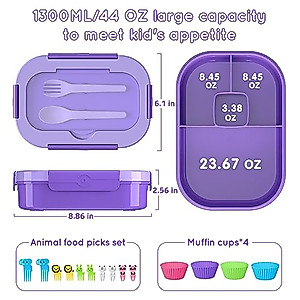 TIME4DEALS Lunch Box Kids Adult Bento Box Bento-Style Lunch Box 1300ml Ideal Portion Size Leak Proof Bento Lunch Box for Teens Toddlers, BPA Free Lunchbox Containers for School Work Picnic (Purple)
