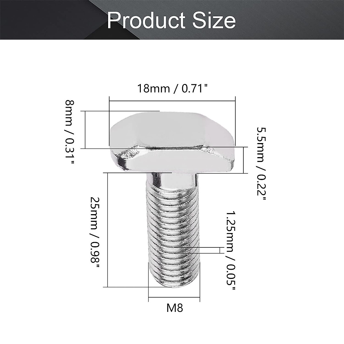 MroMax 5 Pcs M8 Thread M8-1.25x25mm T Slot Bolts Carbon Steel Drop-in Stud Sliding Screw Bolt Metric Hammer Head Bolt for European Standard 40 Series Aluminum Extrusions Silver 5Pcs