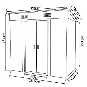 Festnight Garden Shed Metal Storage Shed Galvanized Steel Double Sliding Doors Outdoor Tood Storage Shed Patio Lawn Care Equipment Pool Supplies Organizer Gray 74.8 x 48.8 x 71.3 Inches (W x D x H)