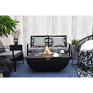 Modeno Aurora Outdoor Fire Pit Propane Table 34 Inches Square Firepit Table Concrete High Floor Clearance Patio Heater Electronic Ignition Backyard Fireplace Cover Lava Rock Included