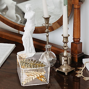 Hiceeden 9 Pieces Square Hair Accessories Organizer with Lid, Stackable Acrylic Bathroom Containers Cotton Ball Pad Qtip Holder, Clear Hair Tie Organizer Storage for Girls Bow Headband Jewelry