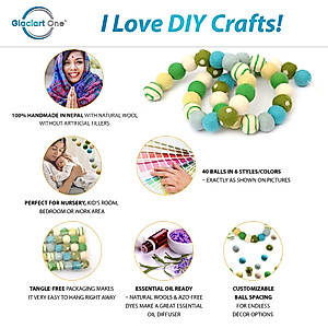 Glaciart One St. Patrick's Day Felt Ball Garland - Pre-Assembled Irish Party Decoration - Pompom Party Decor - 100% Natural Wool Pom Poms with Cotton String - 8 Feet