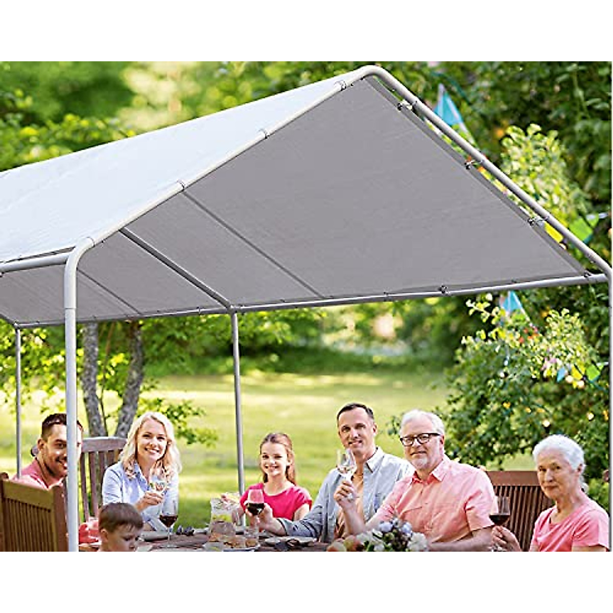 10'X20' Upgraded Heavy Duty Carport Canopy for Car, Outdoor Garage Boat Shelter w/6 Steel Legs and 3 Reinforced Steel Cables, Waterproof Tear-Proof and Anti-UV Panels Sunshine for Party, Wedding