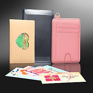 Badiya Credit Card Holder Slim Minimalist Wallet, Front Pocket Purse RFID Blocking Wallet Compact Card Case with ID Window for Women & Men