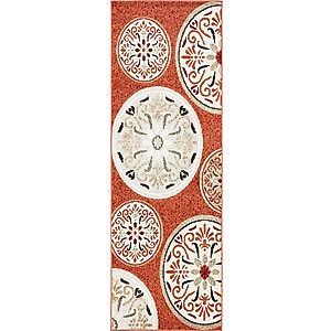 Unique Loom Outdoor Modern Collection Area Rug (2' x 6' 1" Runner, Terracotta/ Burgundy)