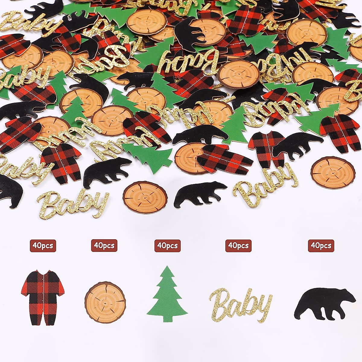 Lumberjack Baby Shower Decorations for Boys, 200 Pcs Lumberjack Confetti Including Glitter Baby Buffalo Plaid Bodysuit Tree Camping Bear Party Supplies