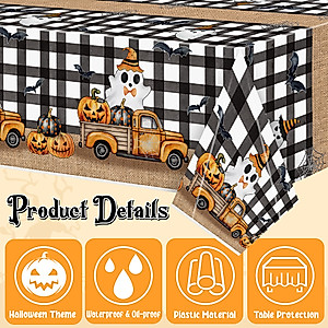 Haooryx 3 Packs Halloween Party Little Boo Tablecloth Decoration Set, Cute Ghost Bat Pumpkin Disposable Plastic Tablecloth, Cartoon Plaid Table Cover for Halloween Table Decor Party Supplies