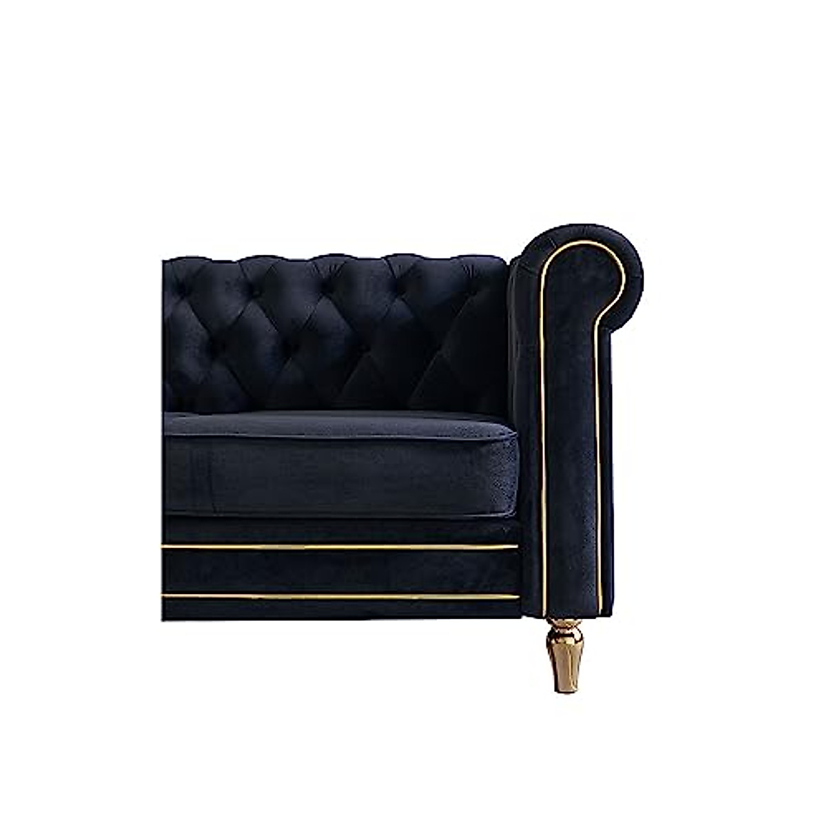 Goohome 84.65" Chesterfield Sofa, 3-Seater Velvet Deep Button Tufted Sofá Upholstered Love Seat Couches with Rolled Arm, Gold Strip Trim, for Bedroom Office Apartment Living Room Furniture, C-Black