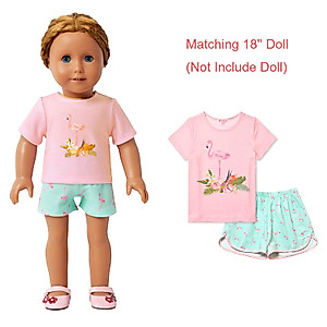 QPANCY Summer Pajamas Matching 18 inch Doll & Girls Size 10 11 Flamingo Pjs Sets Cotton