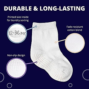 LA Active Baby Socks 12-36 Months - 6 Pairs of Newborn, Infant & Toddler Socks for Boys and Girls with Non-Slip Grip - Crew Style - Grayscale