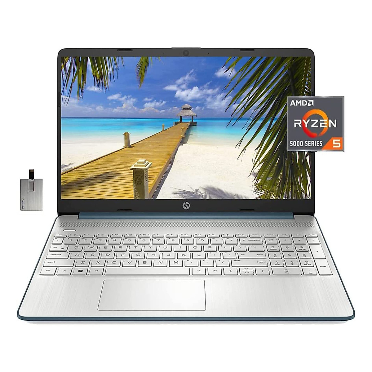 HP 2022 15.6" FHD Laptop Computer, AMD Ryzen 5-5500U Processor(Beats Intel i7-1065G7), 32GB RAM, 1TB PCIe SSD, AMD Radeon Graphics, HD Webcam, Bluetooth, Wi-fi, Win 11, Blue, 32GB USB Card