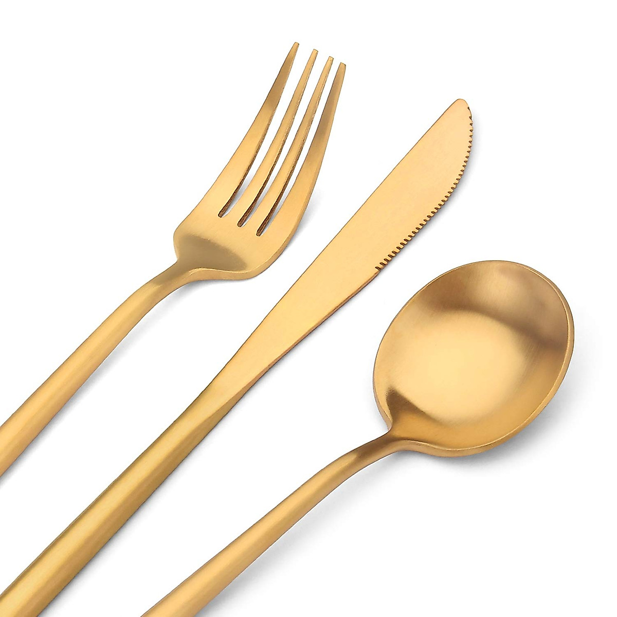 Bettlife Matte Gold Silverware Set Stainless Steel Satin Finish Flatware Cutlery Set for 4, 20-Piece Spoons and Forks Kitchen Utensil Set, Dishwasher Safe (Matte Gold, 20 P)